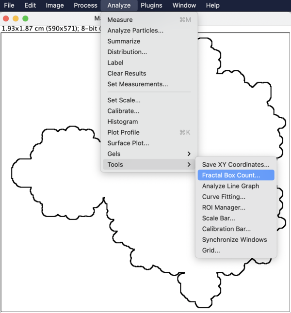 Fractal dimension measured over areas and perimeters using “Box ...